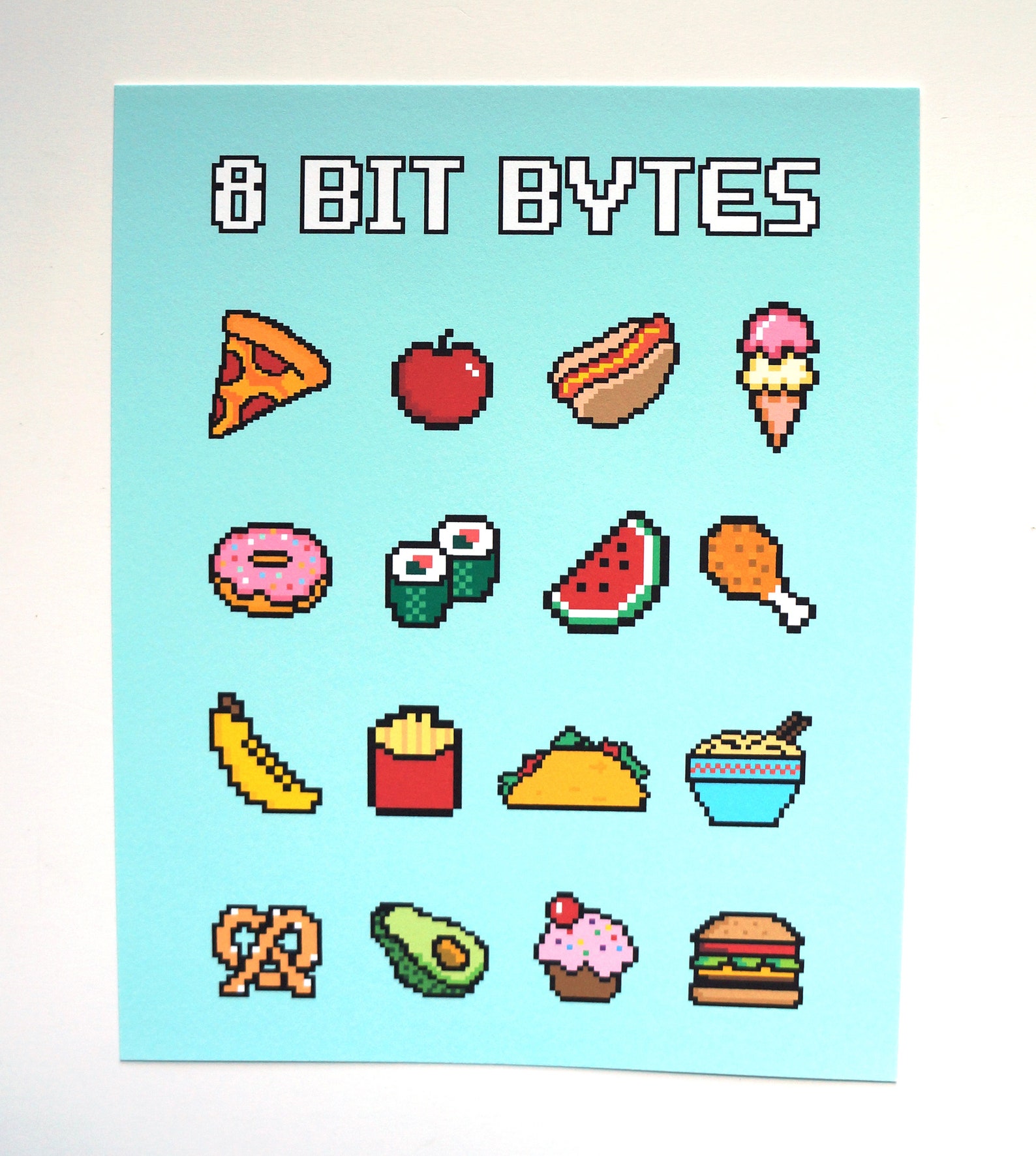 8 Bit Bytes Nerdy Fun Food Art Print 8x10 INSTANT DOWNLOAD | Etsy