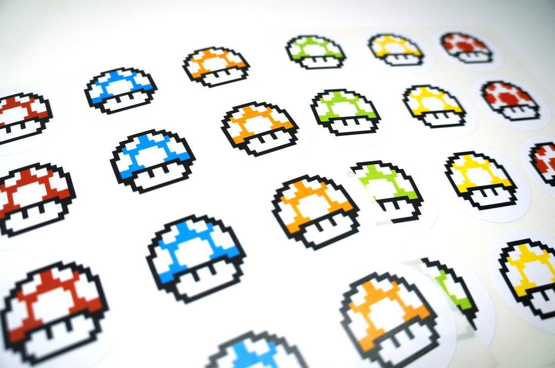 Colorful Video Game Mushroom Heads: Set of 24 Stickers - Free Shipping ...