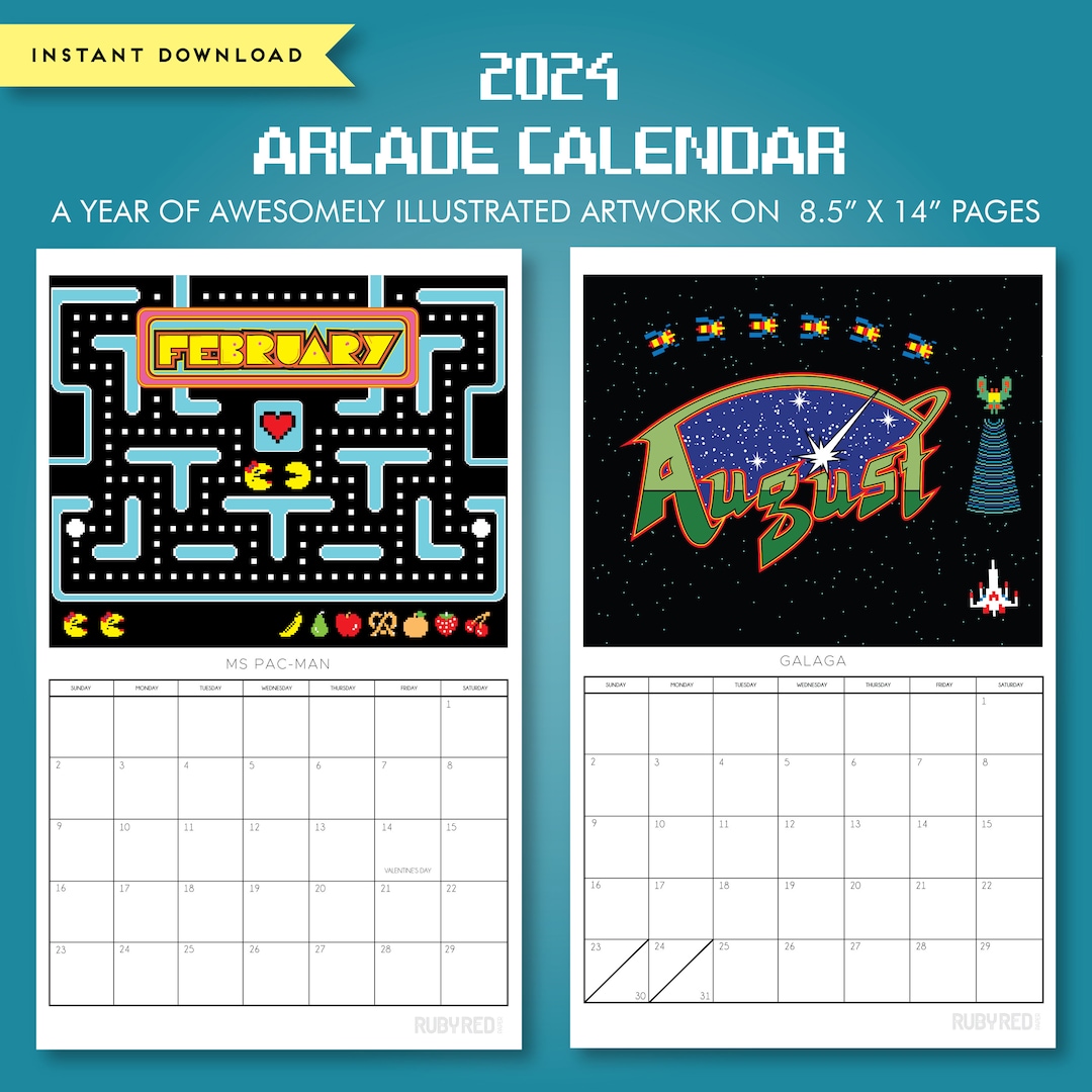 2024 Printable Retro 80s Arcade Grid Calendar Digital Instant - Etsy