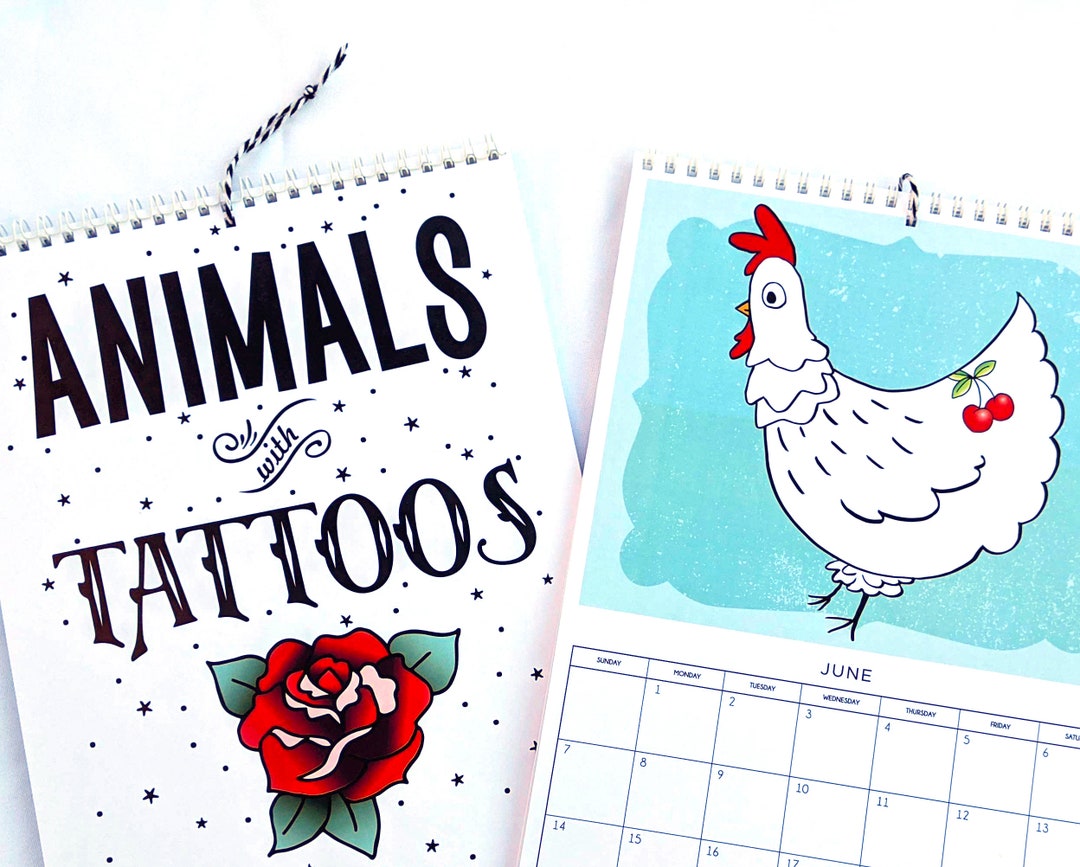 2026 Animals With Tattoos Hanging Wall Calendar, Fun Illustrated ...