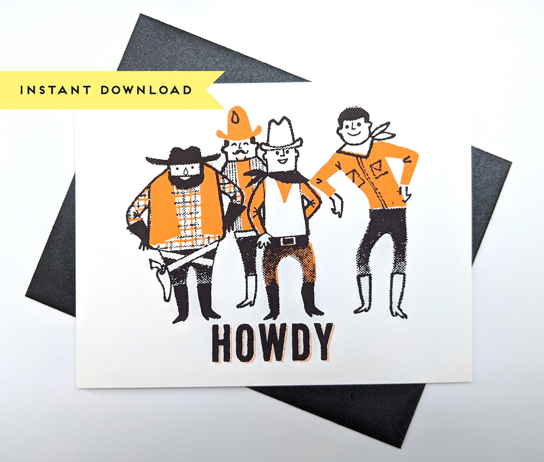 Howdy Western Cowboy Greeting Card: Printable Card, Instant Download - Etsy