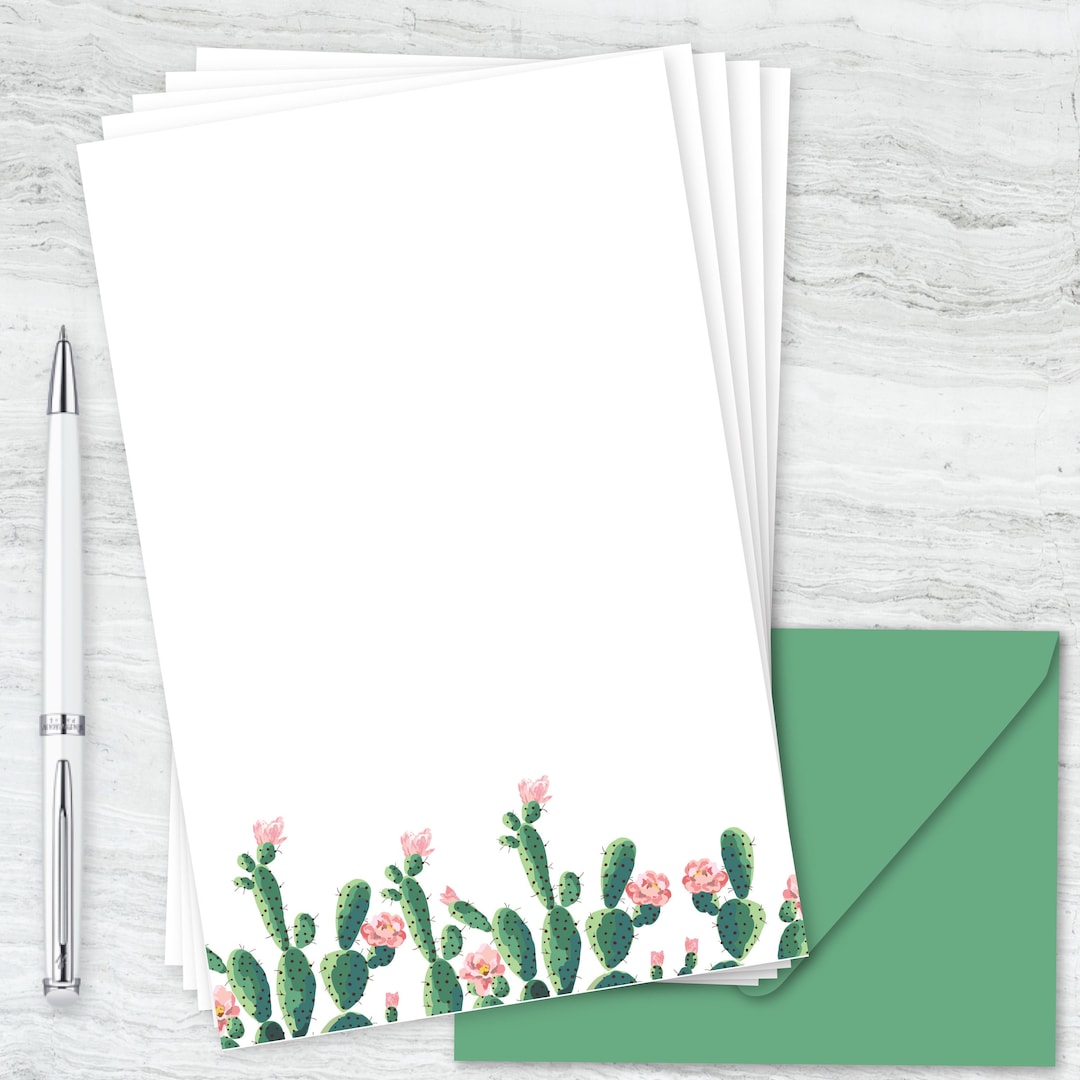 Watercolor Cactus Printable Letter Writing Stationery Pages : Digital ...