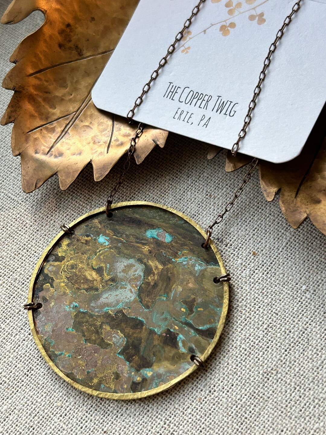 Antiqued Natural Brass Chain, Hammered Brass Ring, Brass Circle W ...