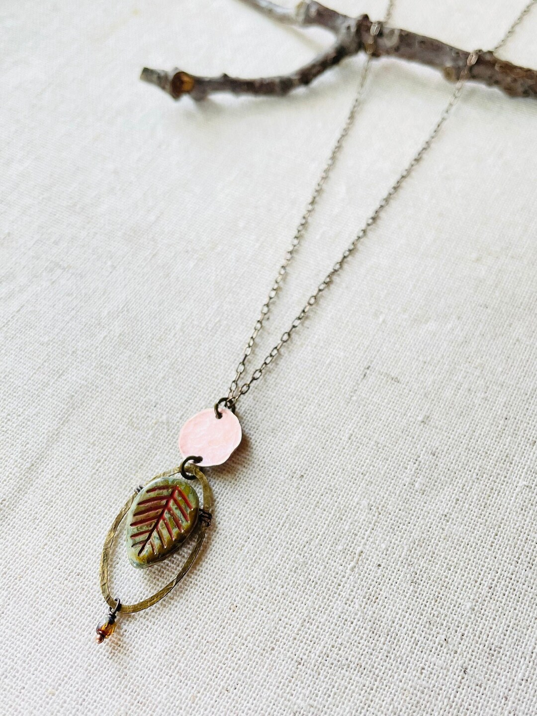 Necklace Antiqued Natural Brass Chain Hammered Brass Oval - Etsy