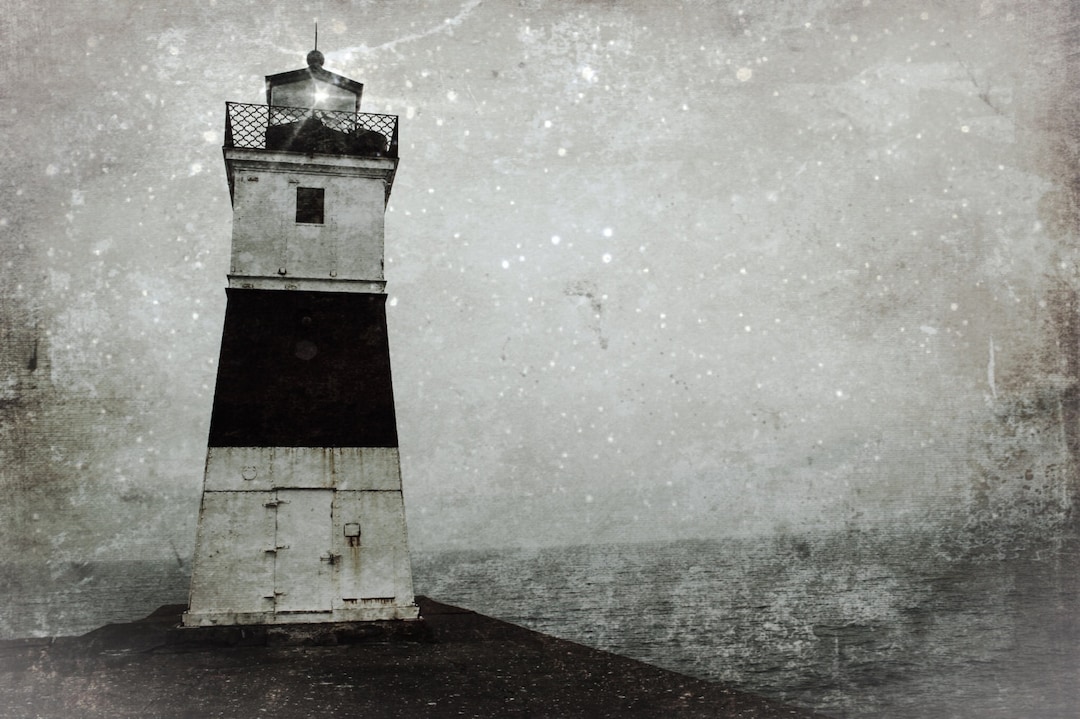 Lighthouse - Black & White, Stars, Metallic, North Pier, Erie PA, Photo ...