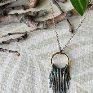 Necklace - Antiqued Natural Brass Chain, Raw Brass Ring, Oxidized Brass ...