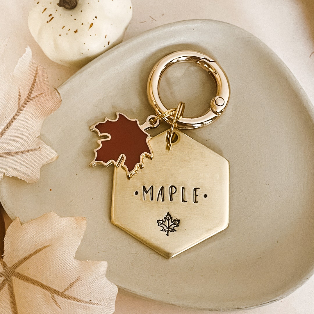 Maple Leaf Dog Tag, Pet Id Tag, Personalized Dog Tag, Hand Stamped Dog ...
