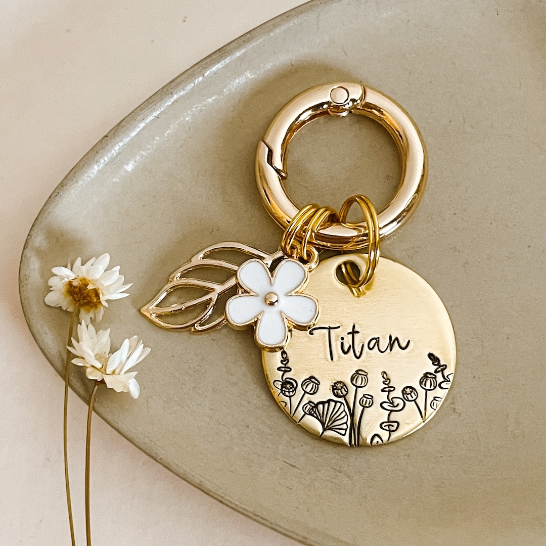Full Bloom Dog Tag, Pet Id Tag, Personalized Dog Tag, Hand Stamped Dog ...