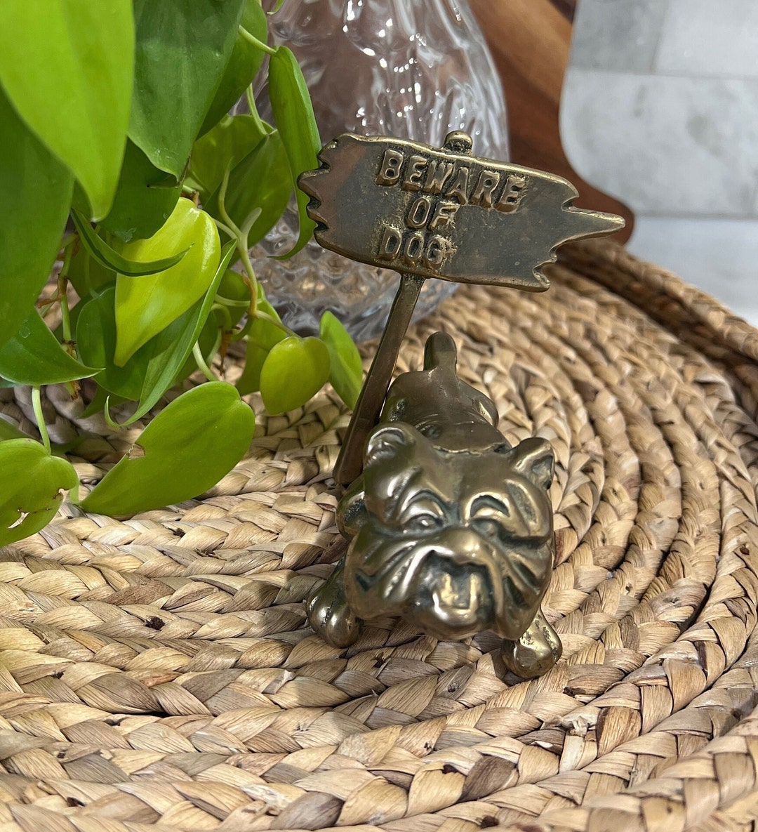 Vintage Solid Brass Bulldog - Beware of Dog Sign | Perfect Gift for Any ...