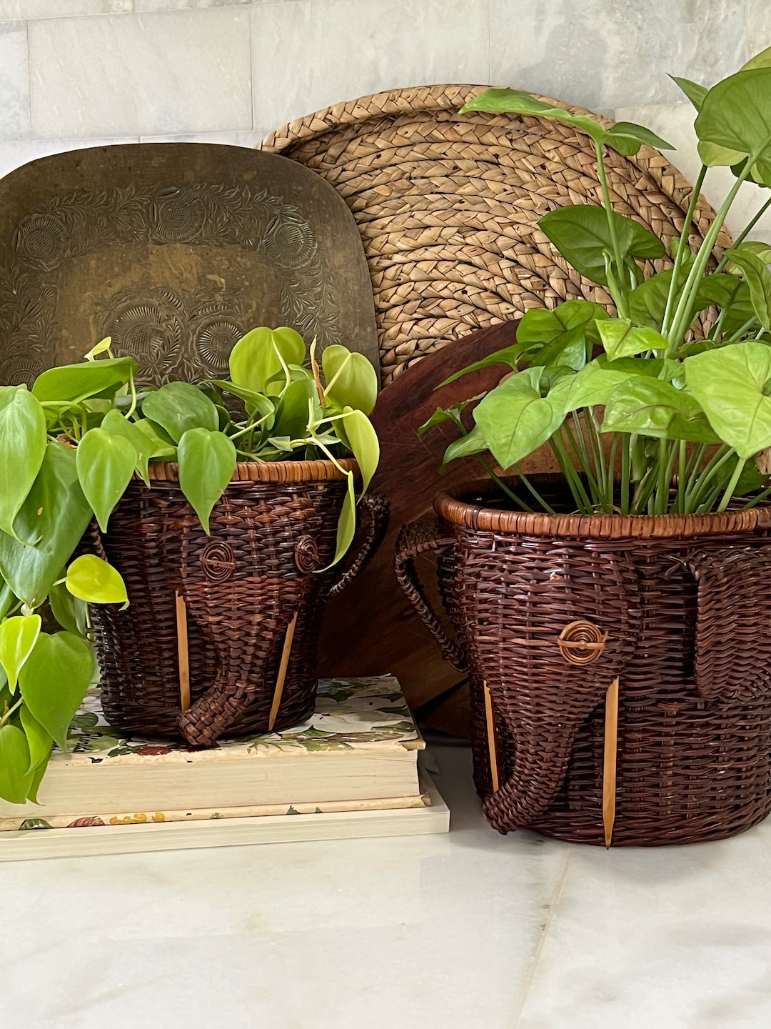 Vintage Elephant Wicker Planters Rattan Elephant Basket - Etsy