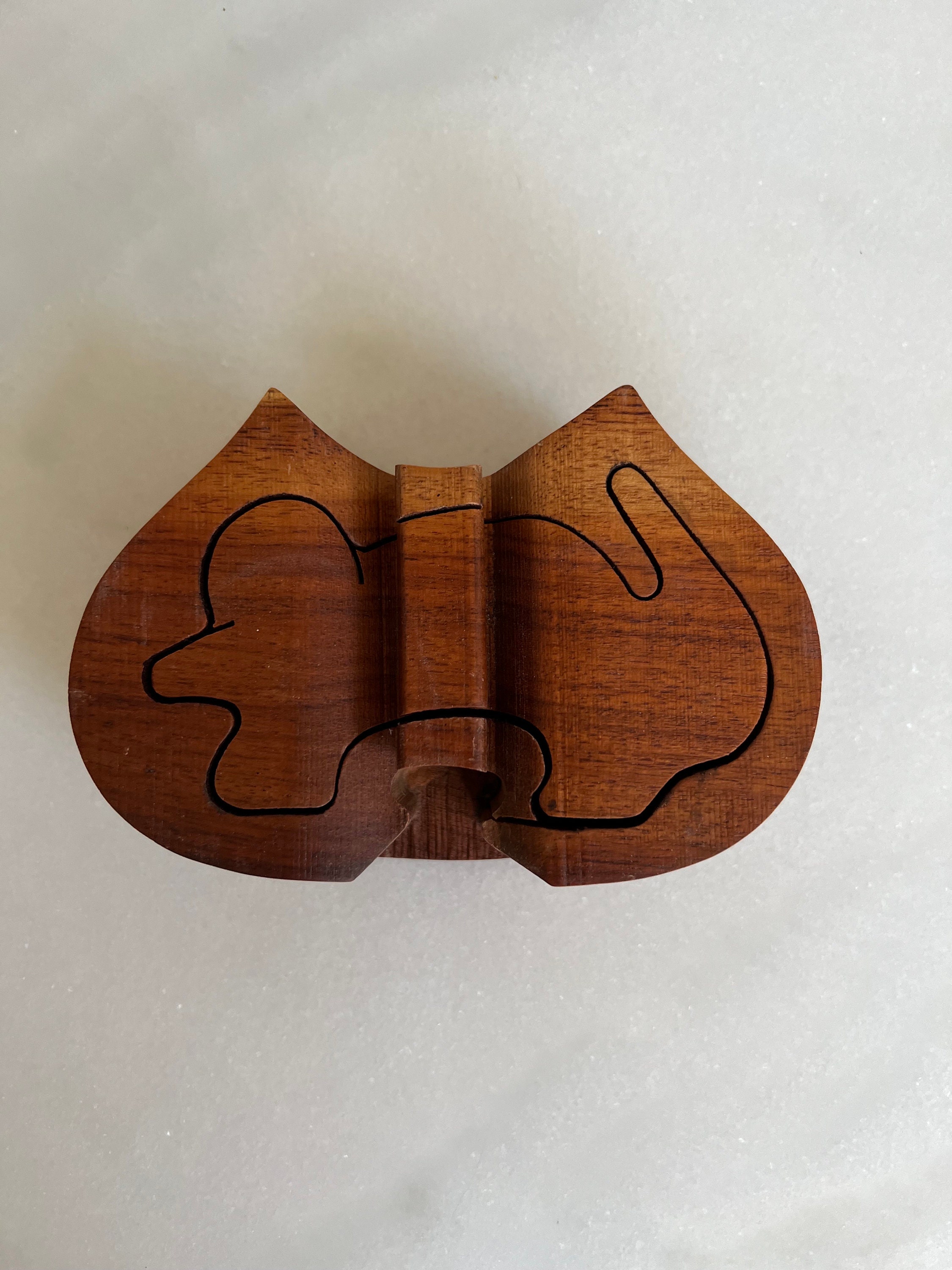 Cat Puzzle Trinket Box Vintage Wooden Cat 3 D Puzzle Box Handmade ...