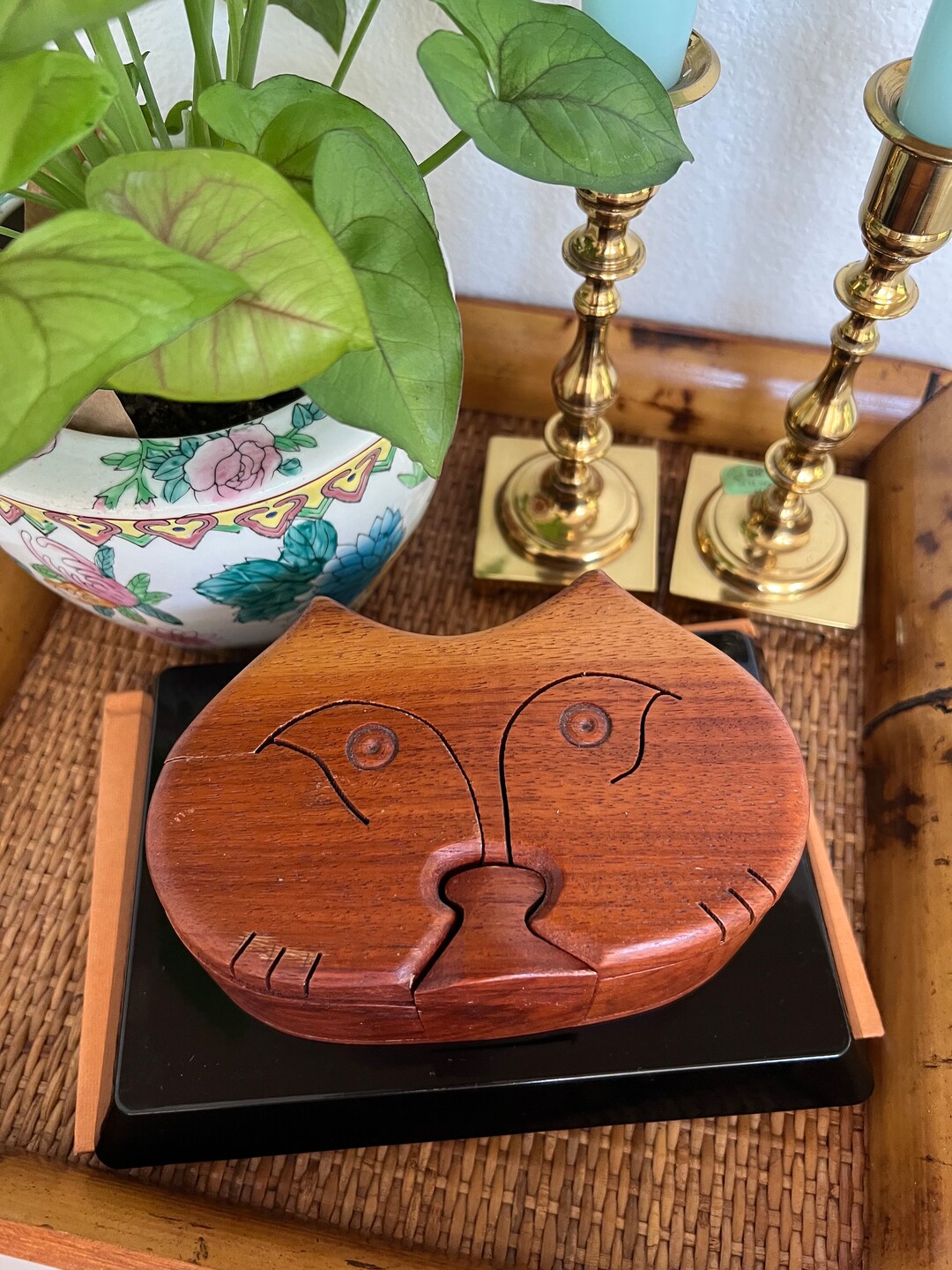 Cat Puzzle Trinket Box | Vintage Wooden Cat 3 D Puzzle Box | Handmade ...
