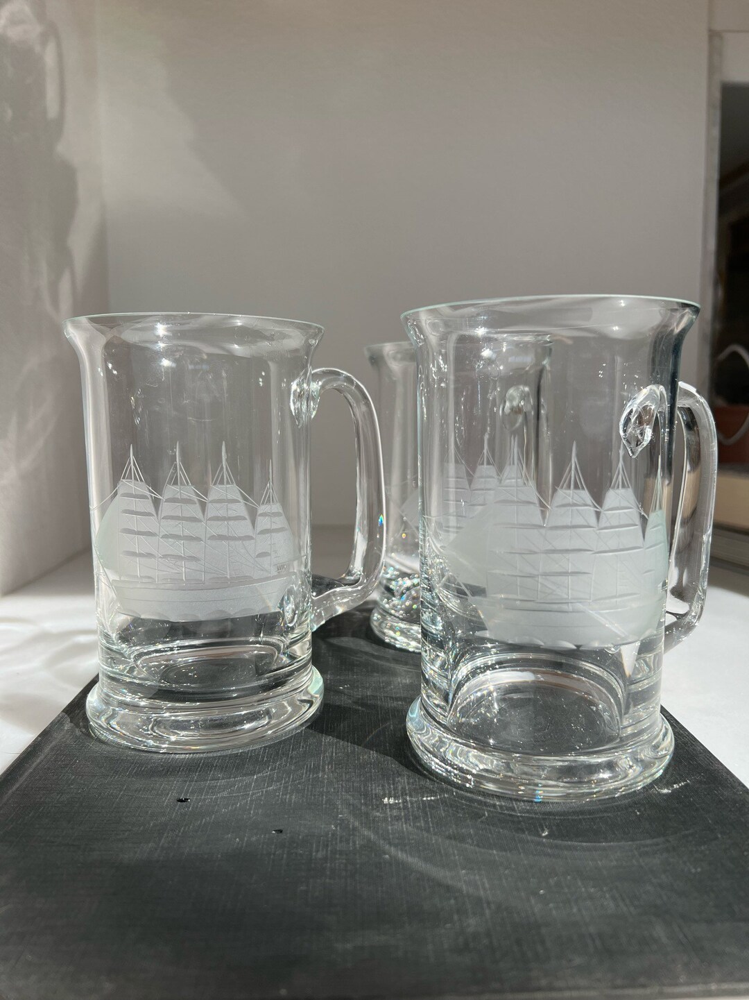 Vintage MCM Sailboat Tall Ship Crystal Glassware Sailing Coastal ...