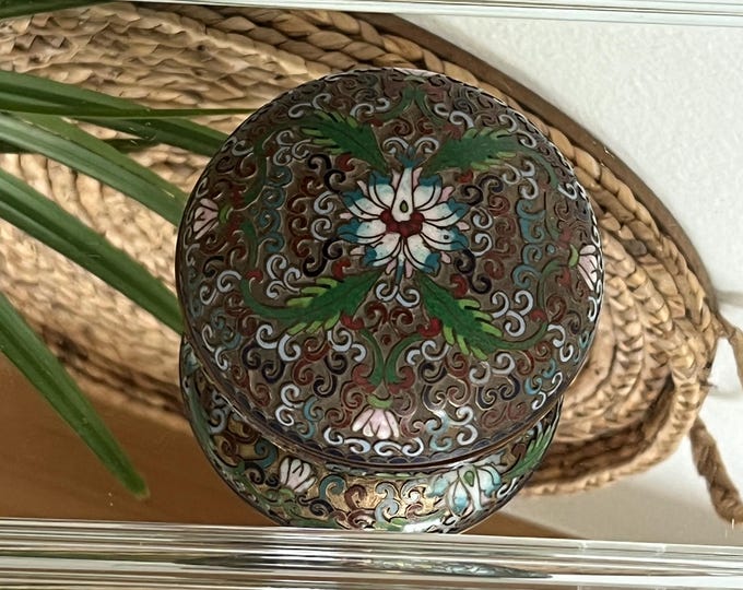 Antique Round Cloisonne Enameled Lidded Powder Box or Keepsake Box With ...