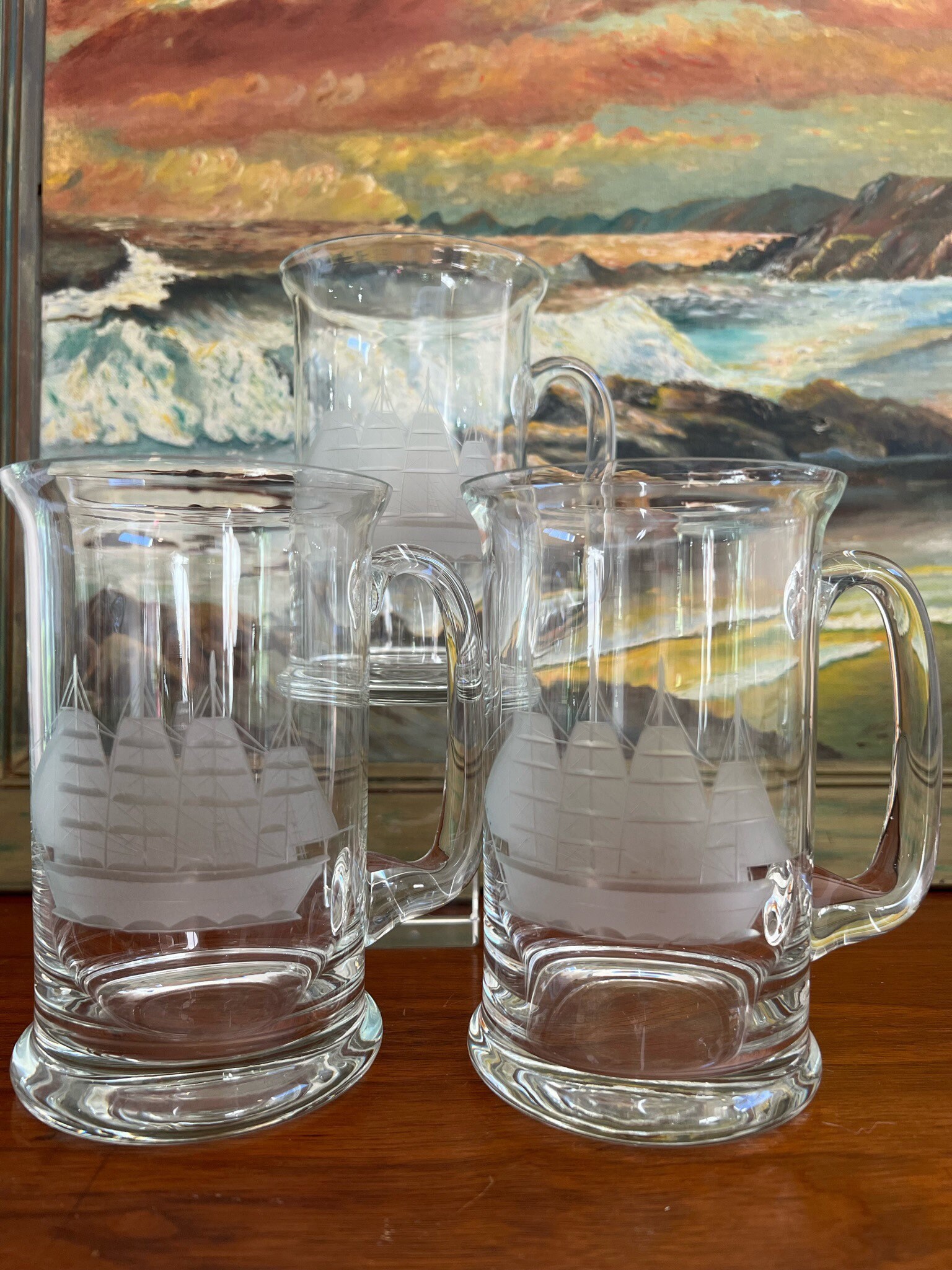 Vintage MCM Sailboat Tall Ship Crystal Glassware Sailing Coastal ...