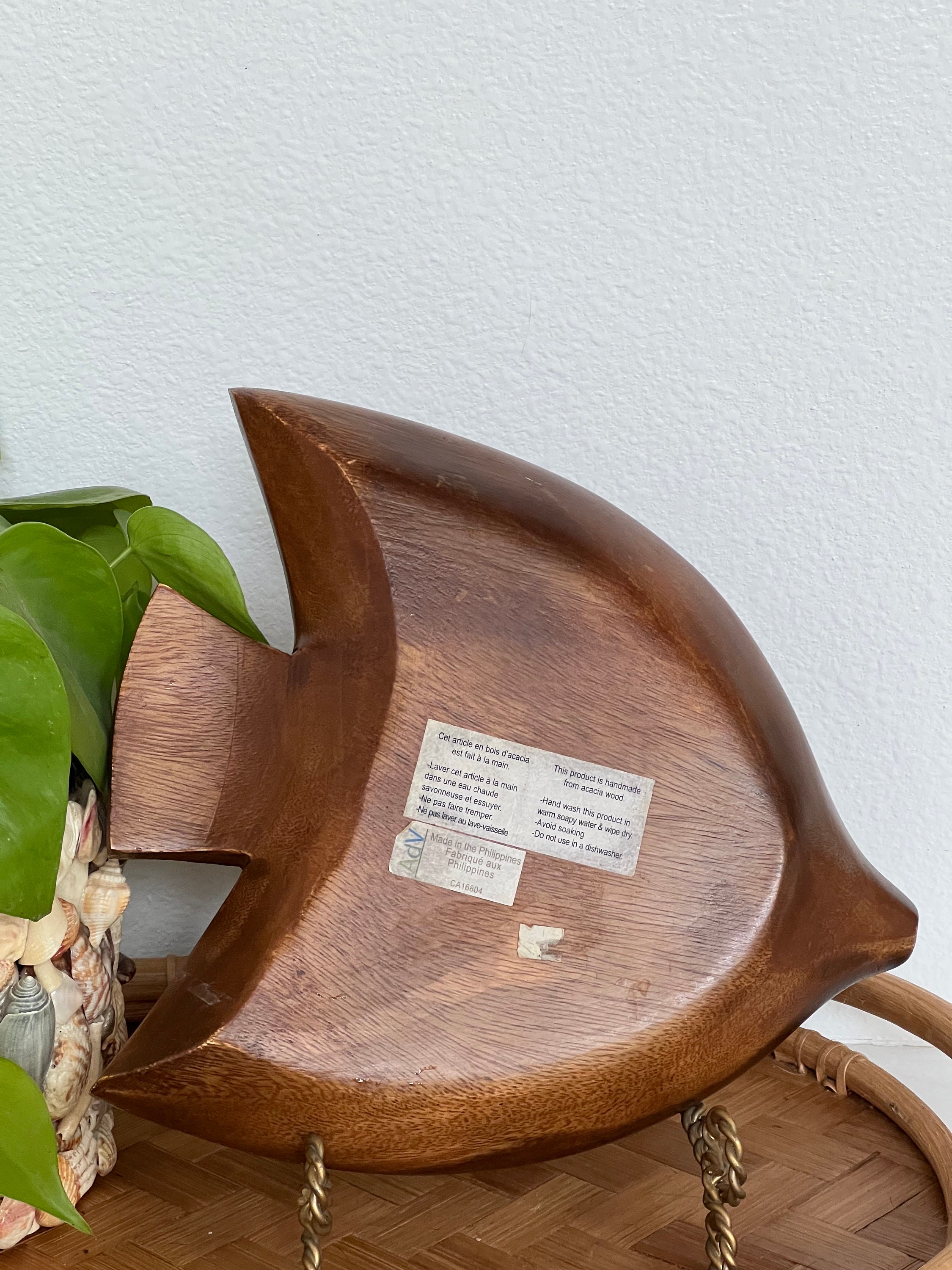 Vintage Acacia Wood Fish Shaped Bowl costal Party Décor Wooden Serving ...