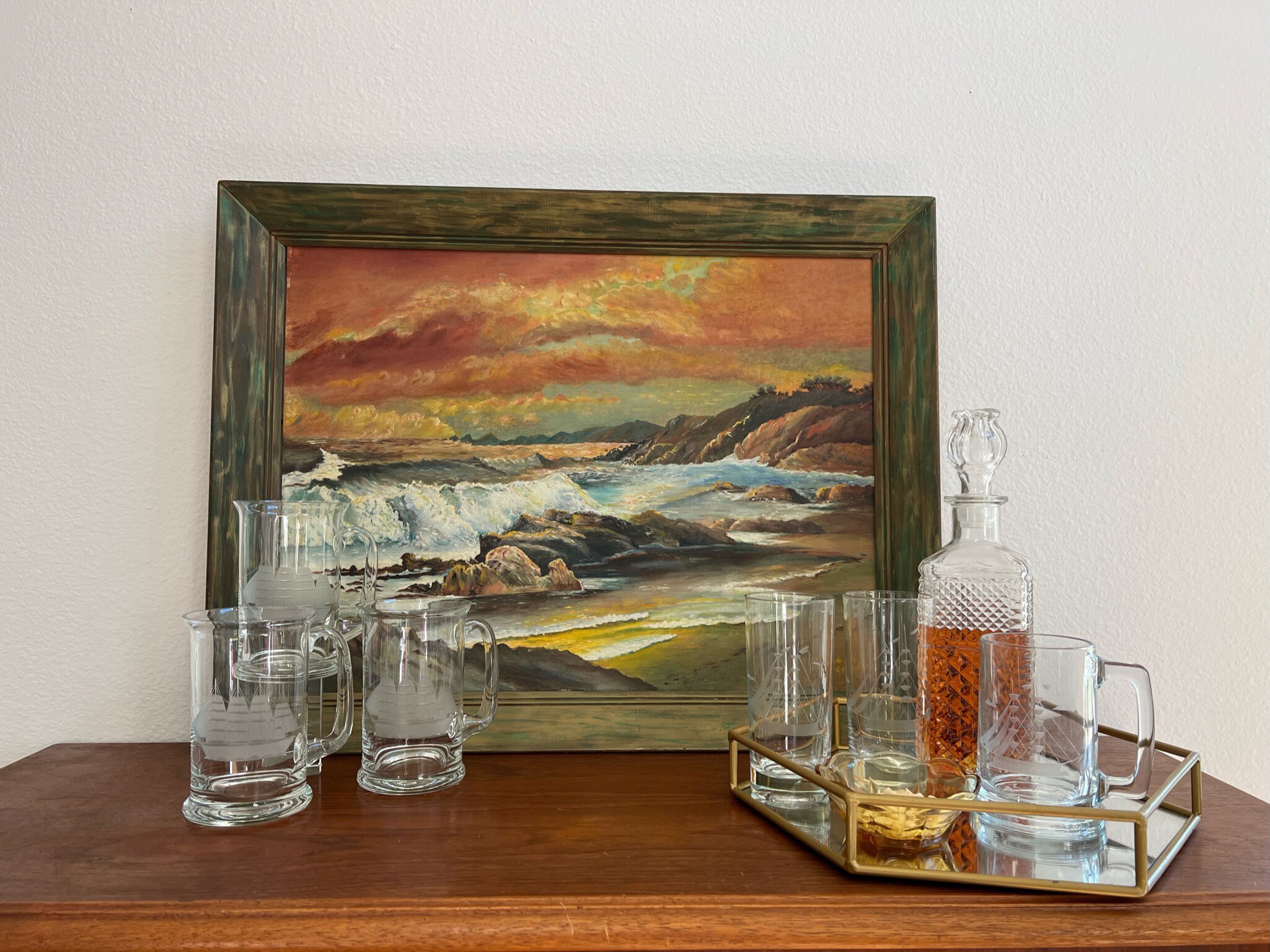 Vintage MCM Sailboat Tall Ship Crystal Glassware Sailing Coastal ...