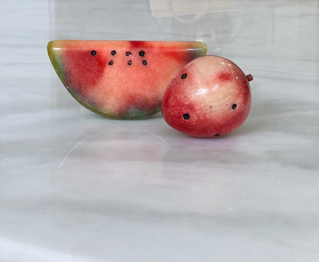 Mid-century Alabaster Marble Stone Fruit 2 Piece Collection, Includes ...