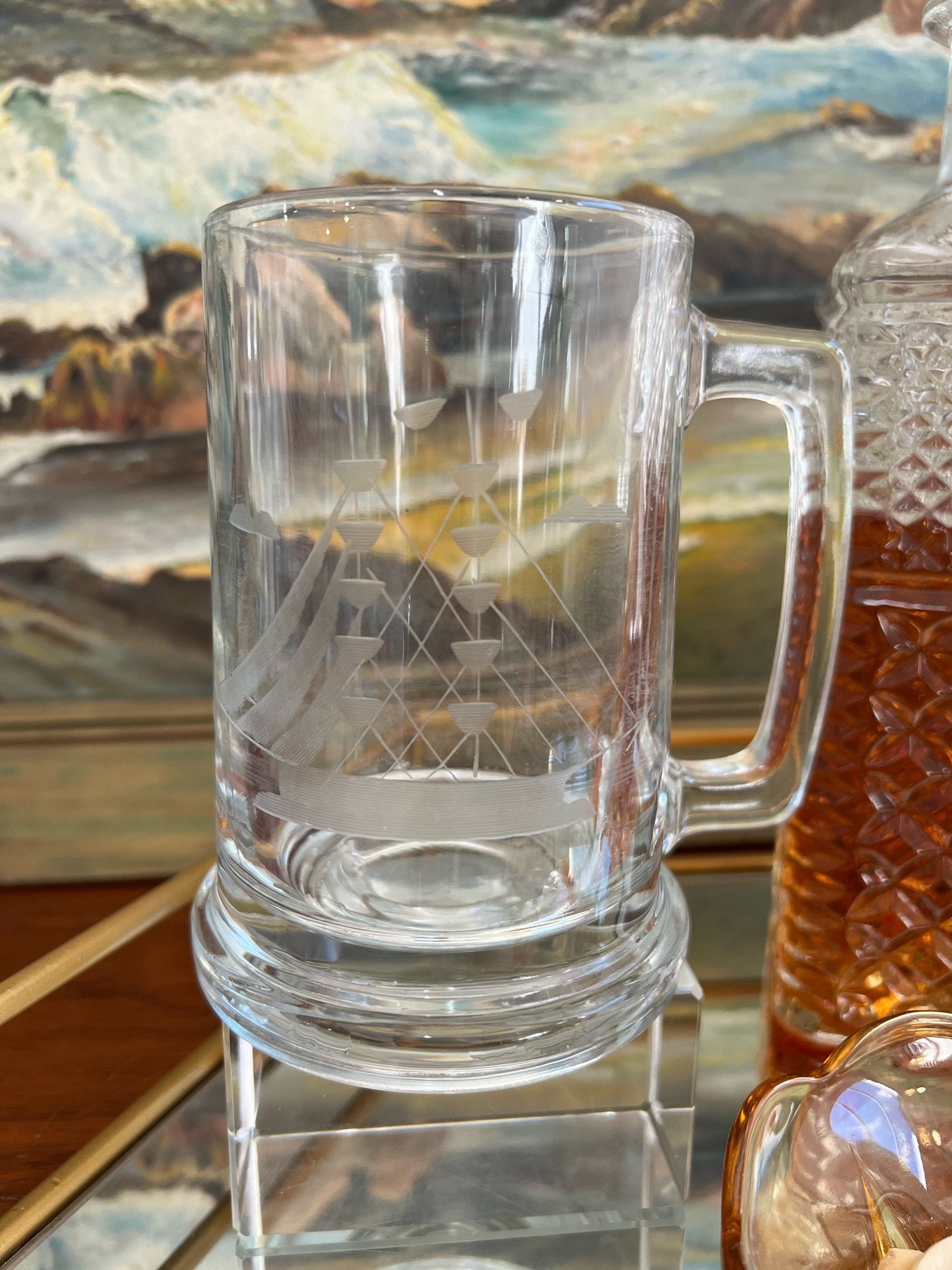 Vintage MCM Sailboat Tall Ship Crystal Glassware Sailing Coastal ...