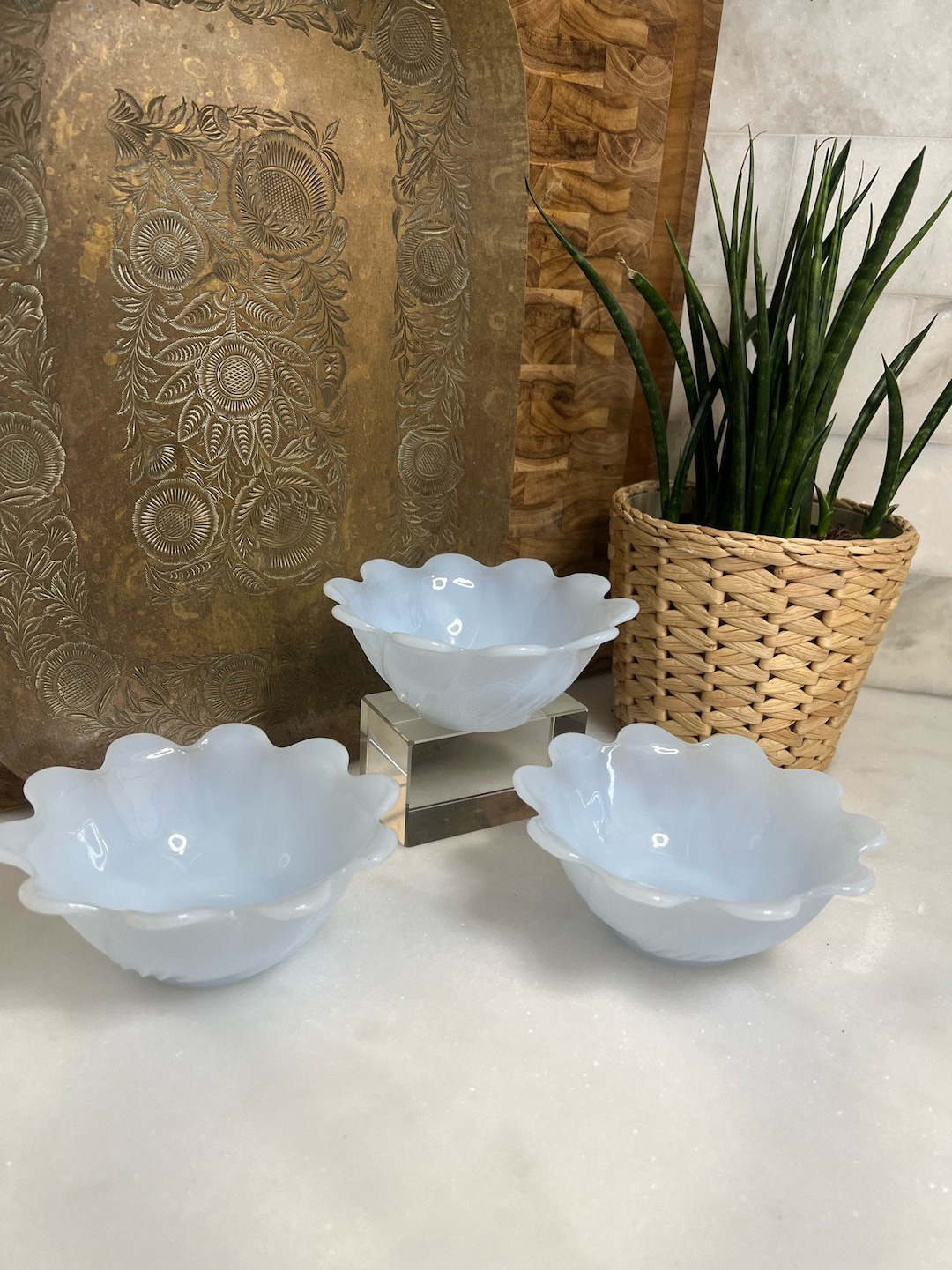 Vintage Fire King Set of 6 Blue Delphite or Azurite Blossom Pattern ...