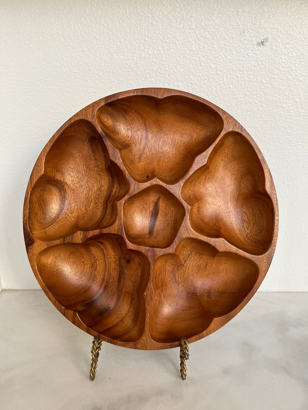 Vintage Segmented Wood Bowl Lazy Susan, Wooden Serving Pieces, Serving ...