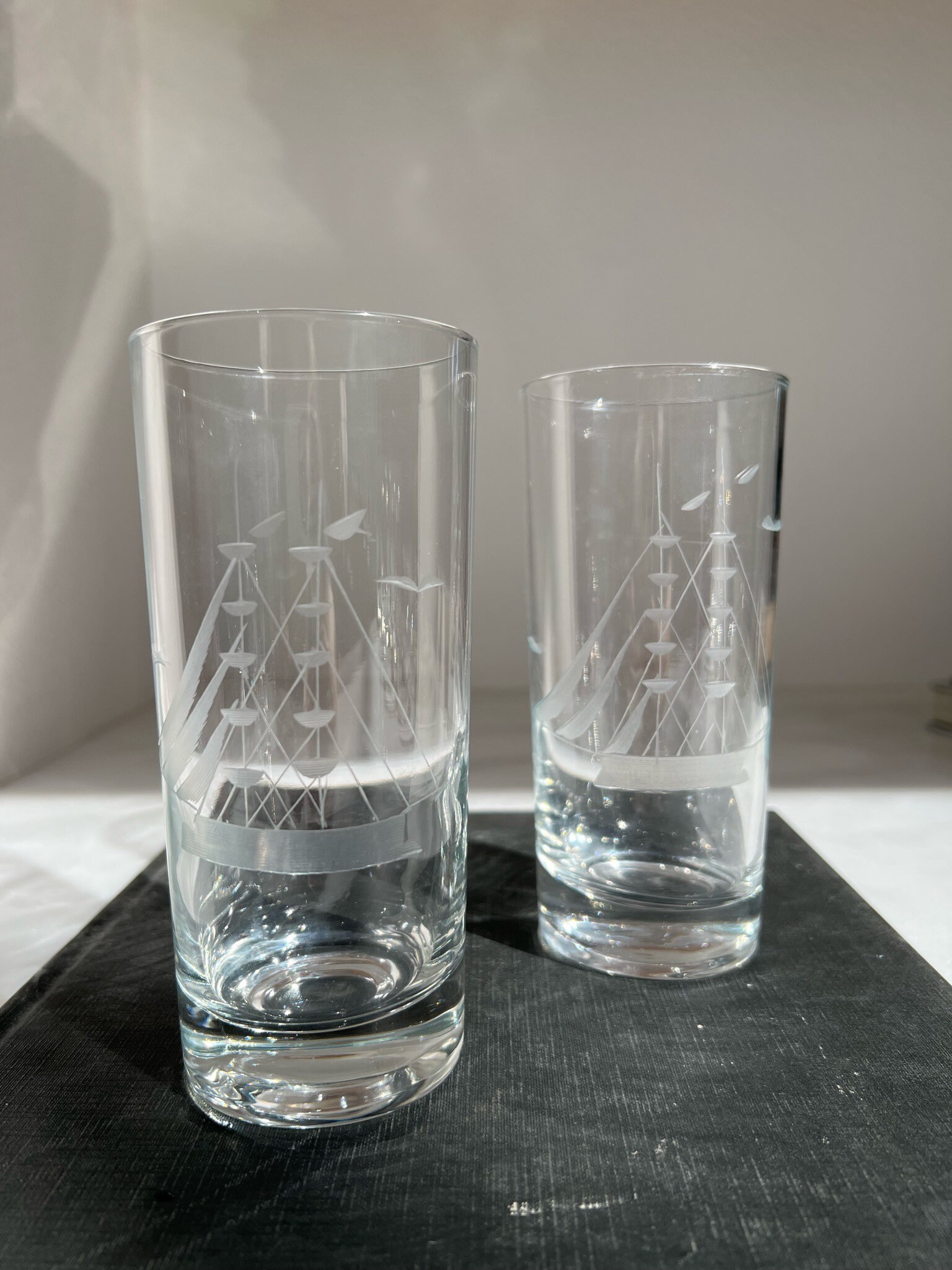 Vintage MCM Sailboat Tall Ship Crystal Glassware Sailing Coastal ...
