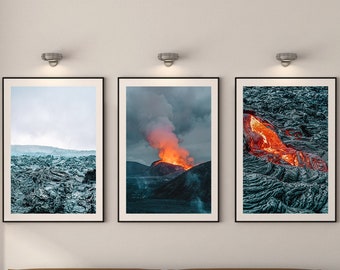 Volcano Prints Triptych - Geldingadalur Iceland Posters | Set of 3 ...