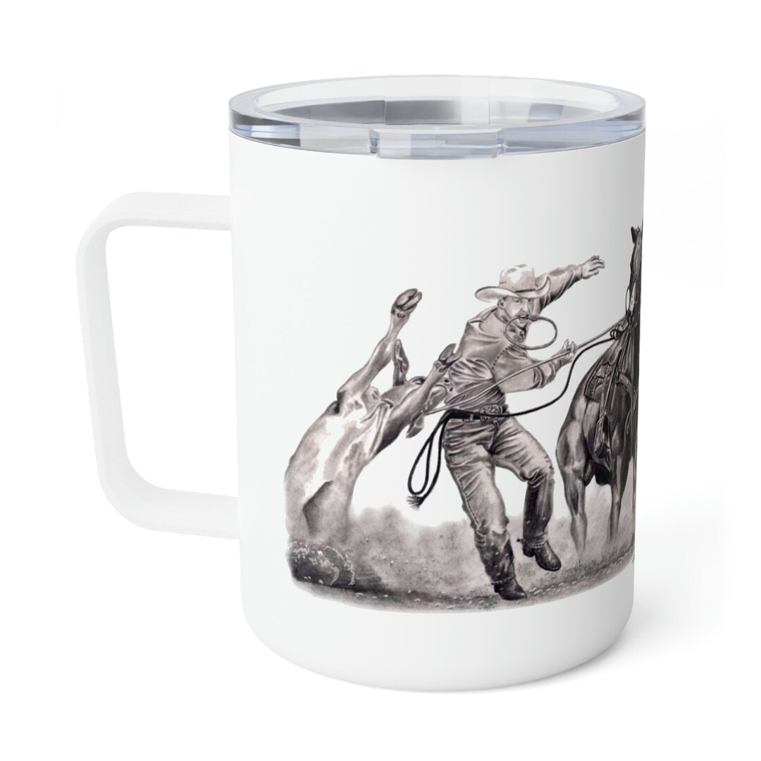 Insulated Coffee Mug, 10oz Horse Rider Calf Roping From Dantel Art, LLC ...