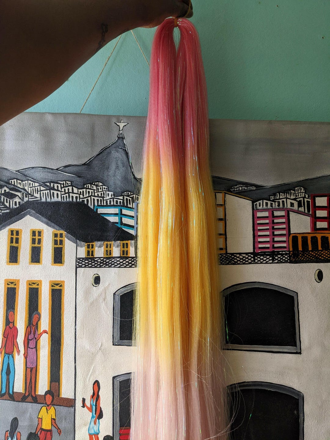 Pink and Sunset Tinsel Three Tone Ombre Hair Extensions - Etsy