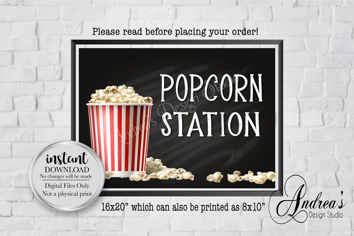 Popcorn Station Sign, Wedding Popcorn Station, Party Popcorn Station ...