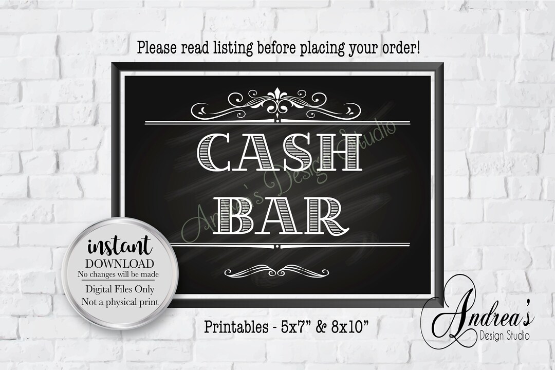 Cash Bar Sign, Wedding Bar Sign, Party Decor Sign, Graduation, Birthday ...