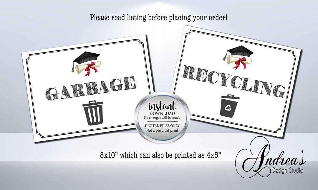 Graduation Party Recycling & Garbage Signs, Eco-friendly Event Signs ...