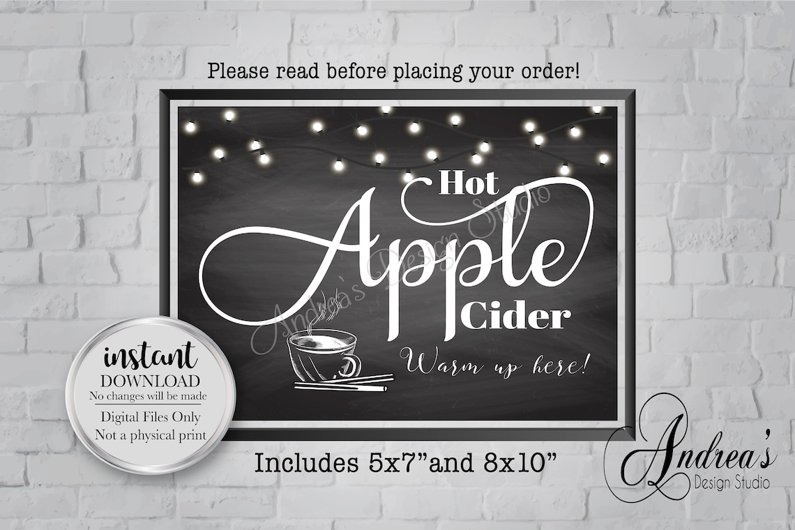 Hot Apple Cider Sign Warm up Here Sign Wedding Printables - Etsy