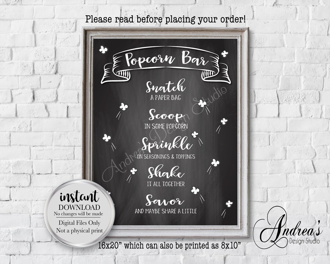 Popcorn Bar Sign, Make Your Own Popcorn Sign, Wedding Reception ...