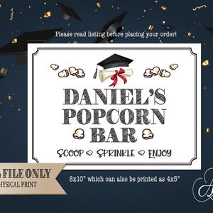 Personalized Graduation Popcorn Bar Sign, Custom Printable Sign for ...
