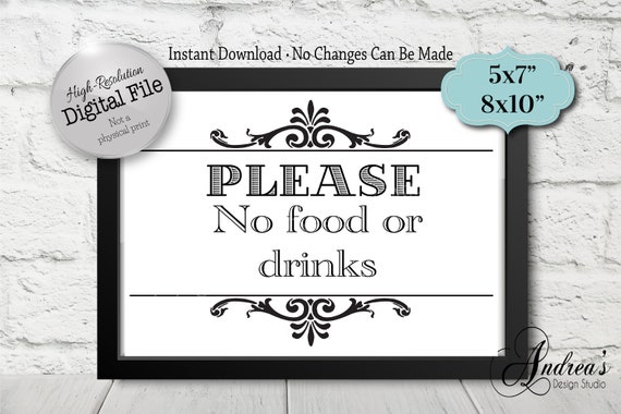 Please No Food or Drinks Sign Home Decor Printable Sign | Etsy