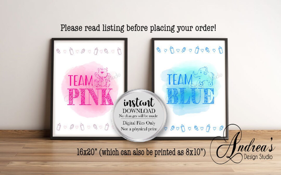 Team Pink and Team Blue Signs, Gender Reveal Signs, Gender Reveal Team ...