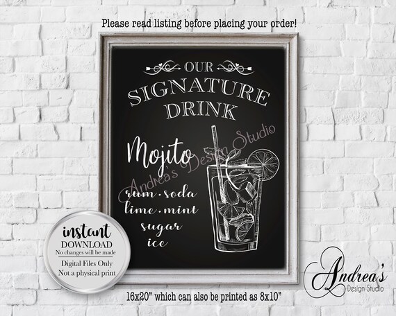 Mojito Bar Sign Our Signature Drink Sign Wedding Bar Sign | Etsy