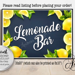 Lemonade Bar Sign, Printable Lemonade Bar Sign, Party Decor, Tabletop ...