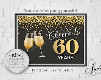Cheers to 60 Years 4x6 5x7 8x10 11x14 60th Birthday Sign - Etsy