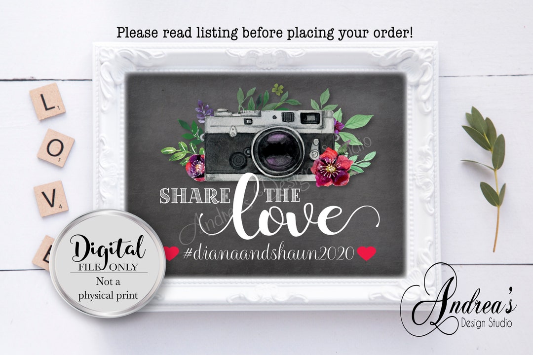 Share the Love Wedding Sign, Wedding Hashtag Sign, Social Media Wedding ...