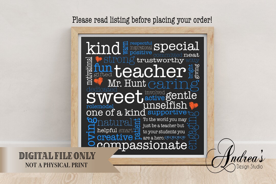 Personalized Teacher Word Art, Teacher Appreciation Gift, Year End Gift ...