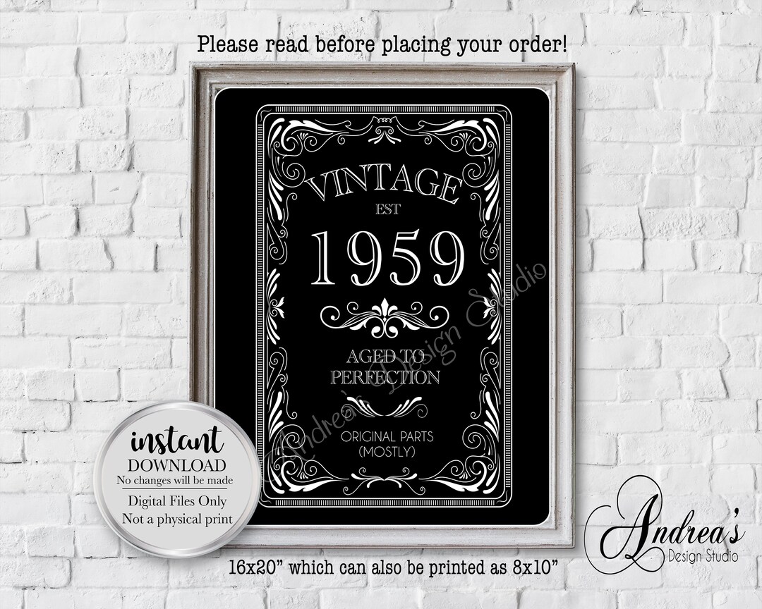 Aged to Perfection Party Decor, Vintage Birthday Decor, 1959 Vintage ...