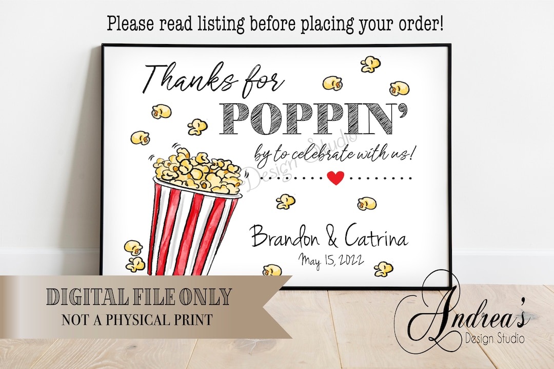 Thanks for Poppin' by to Celebrate With Us, Wedding Favour Sign ...