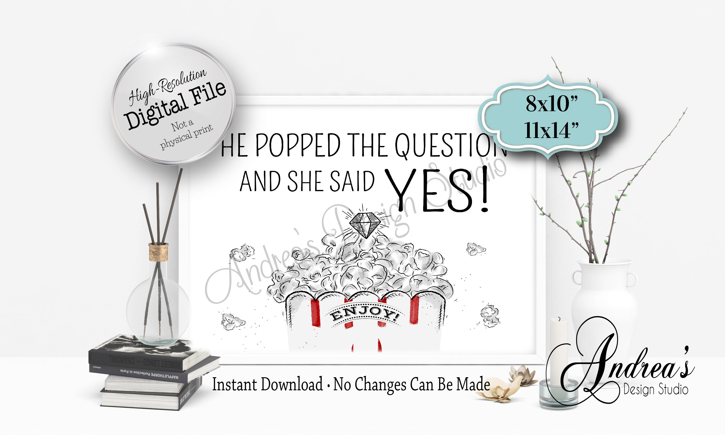 He Popped The Question She Said Yes Sign Engagement Photo | Etsy