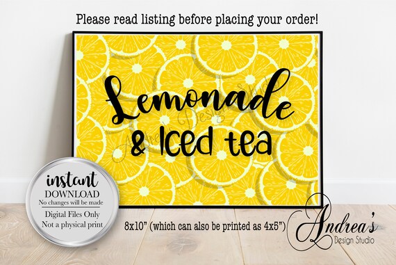 Lemonade and Iced Tea Sign Cold Beverages Sign Party Decor - Etsy