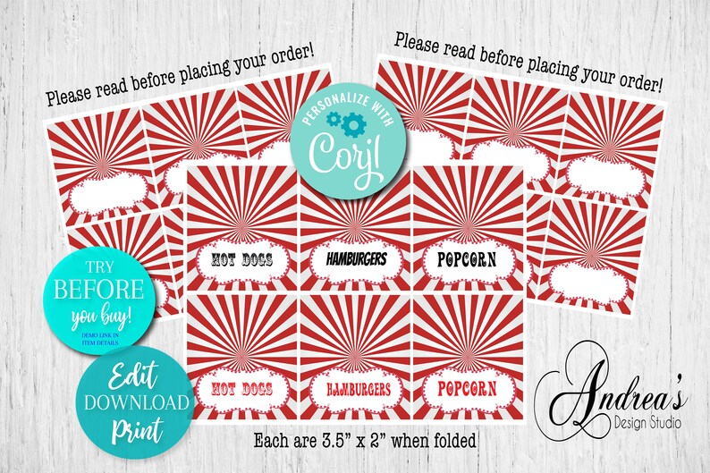 EDITABLE Carnival Party Food Table Labels Carnival Theme - Etsy