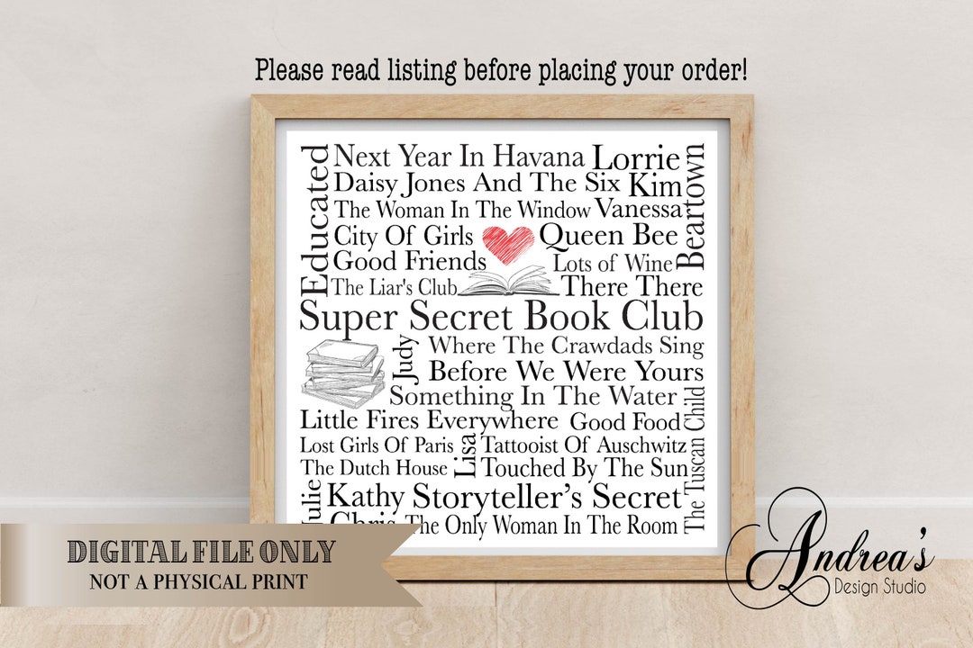 Book Club Word Art, Book Club Gift Ideas, Gifts for Her, Gifts for Him ...