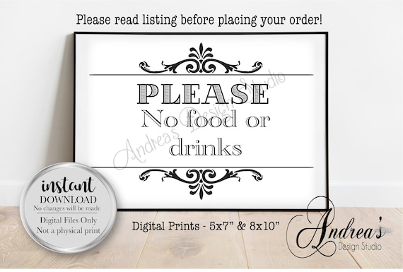 Please No Food or Drinks Sign Home Decor Printable Sign | Etsy