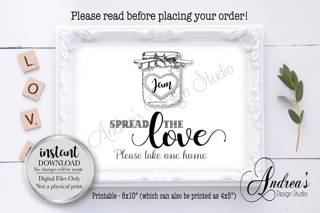Spread the Love Sign, Jam Favour Sign, Wedding Favour Sign, Wedding ...